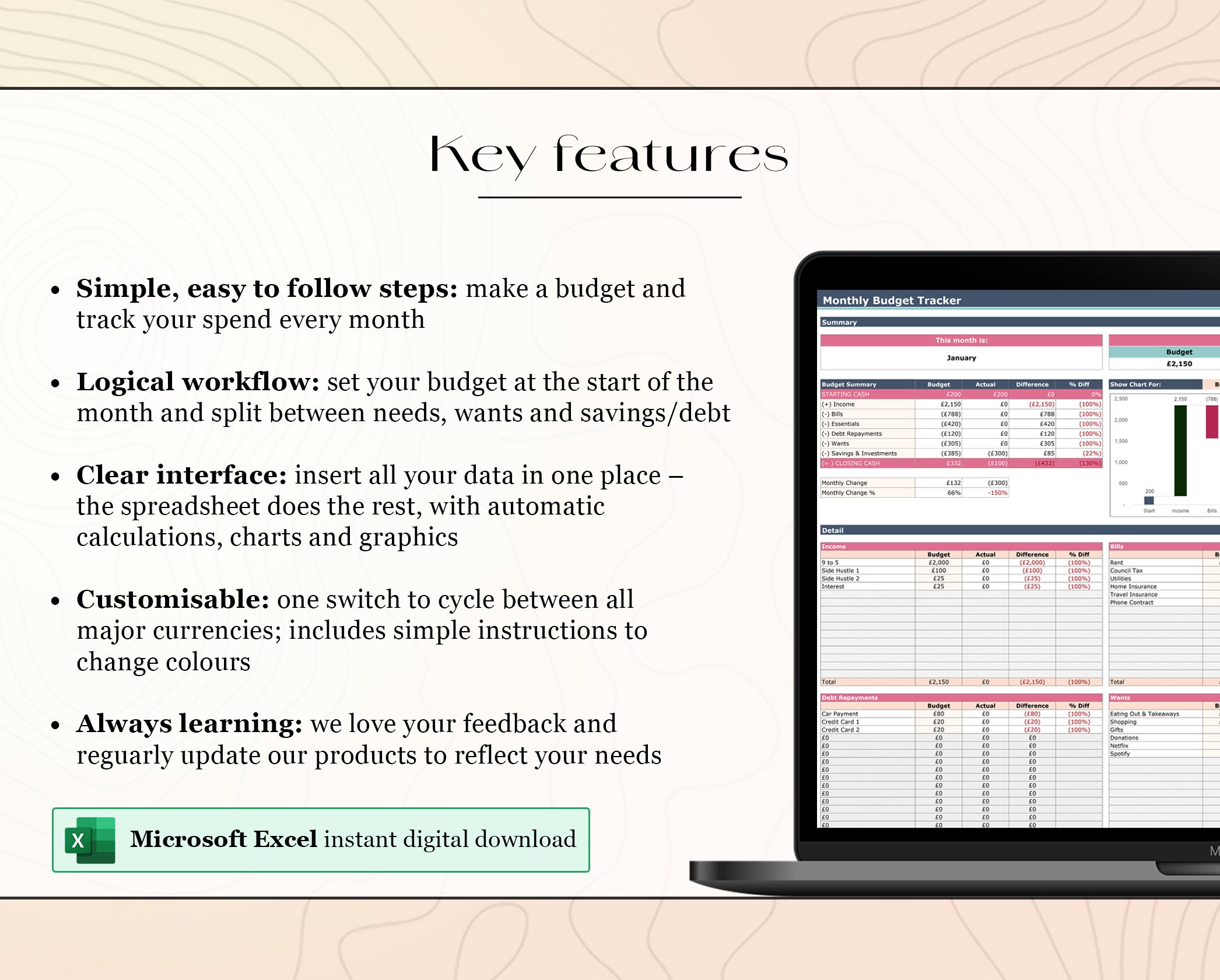 Monthly Budget Template Microsoft Excel Budget Planner Template Finance ...