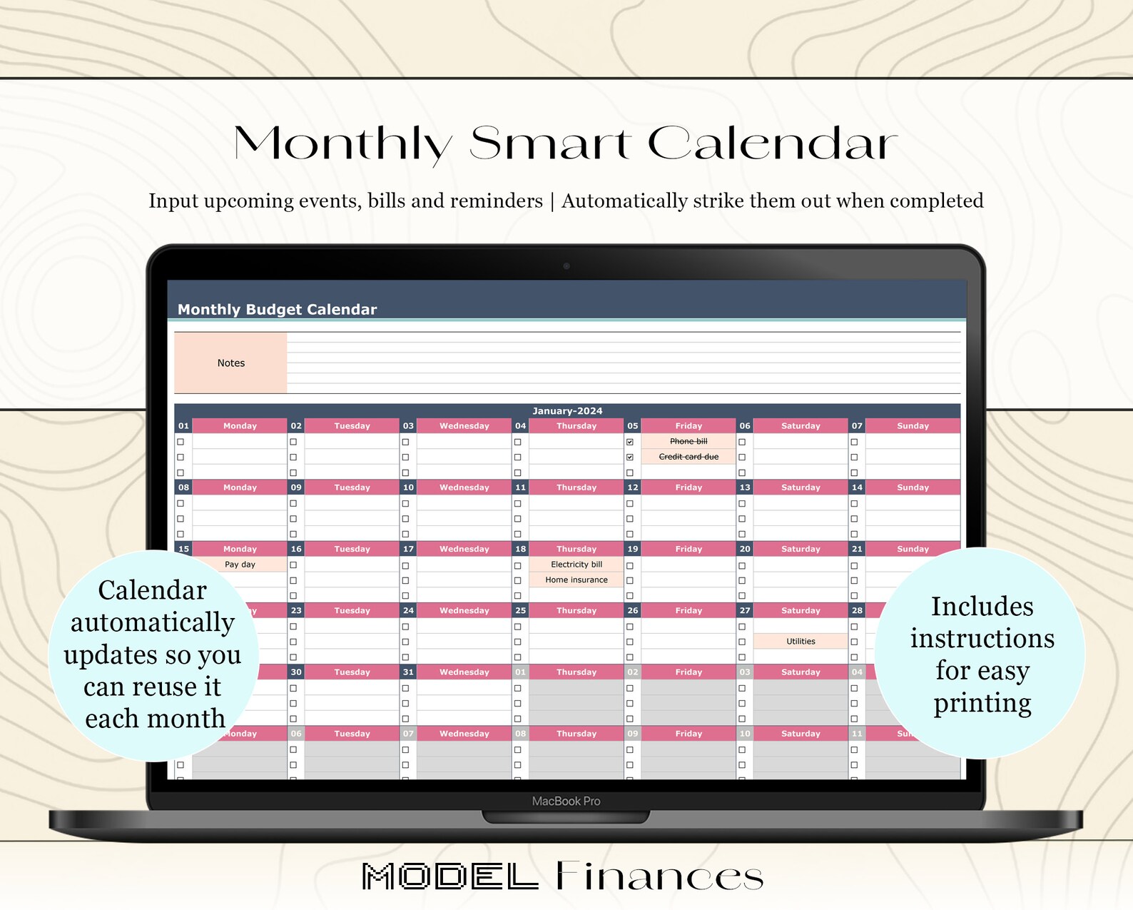 Monthly Budget Smart Calendar Spreadsheet Finance Tracker - Google ...
