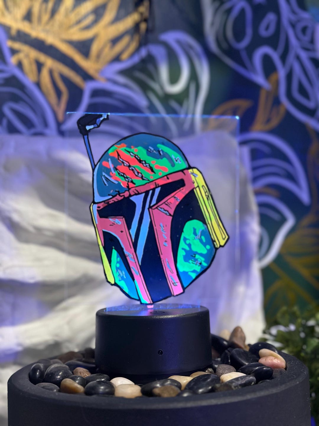 Mandalorian Anime Reverse Glass Painting With LED Base – Hand-painted ...
