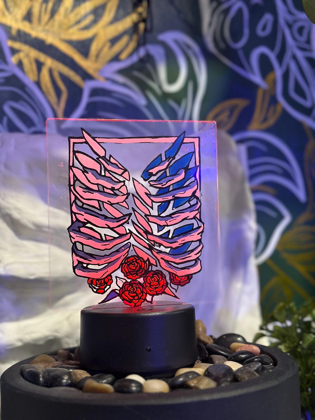 AOT Anime Reverse Glass Painting With LED Base – Hand-painted ...