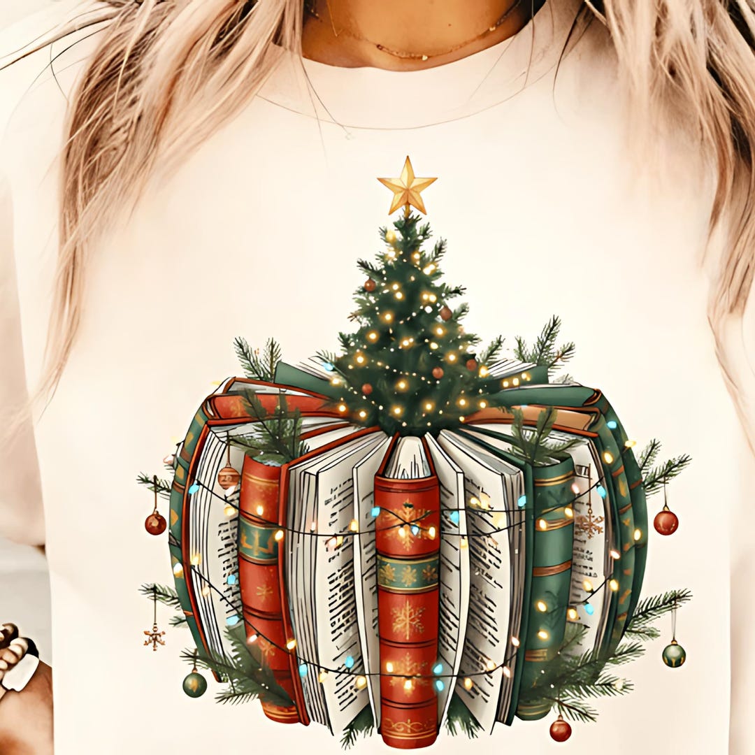 Bookish Christmas Tree PNG, Cozy Holiday Reading Clipart, Book Lover ...