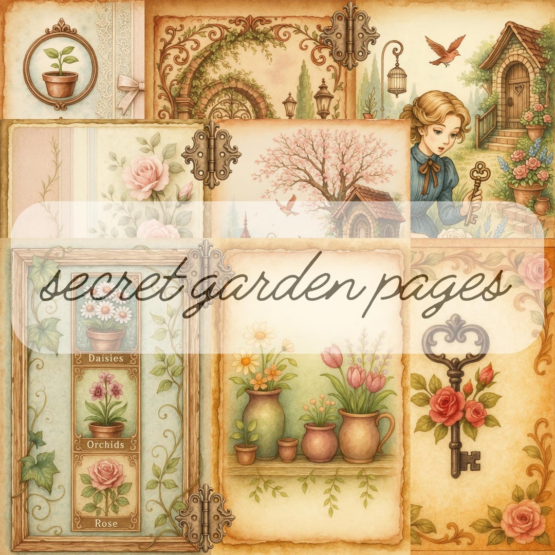 Secret Garden Junk Journal Pages, Printable Floral Ephemera, Digital ...