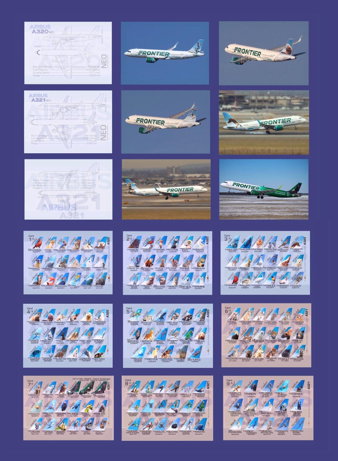 Frontier Airlines Aviation Trading Cards 9 Card Fleet Set (4 Sets ...