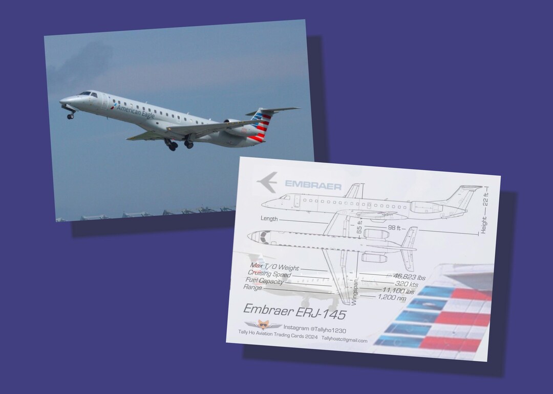 American Eagle ERJ 145 Set of 50 Aviation Airplane Trading Cards - 2.5 ...