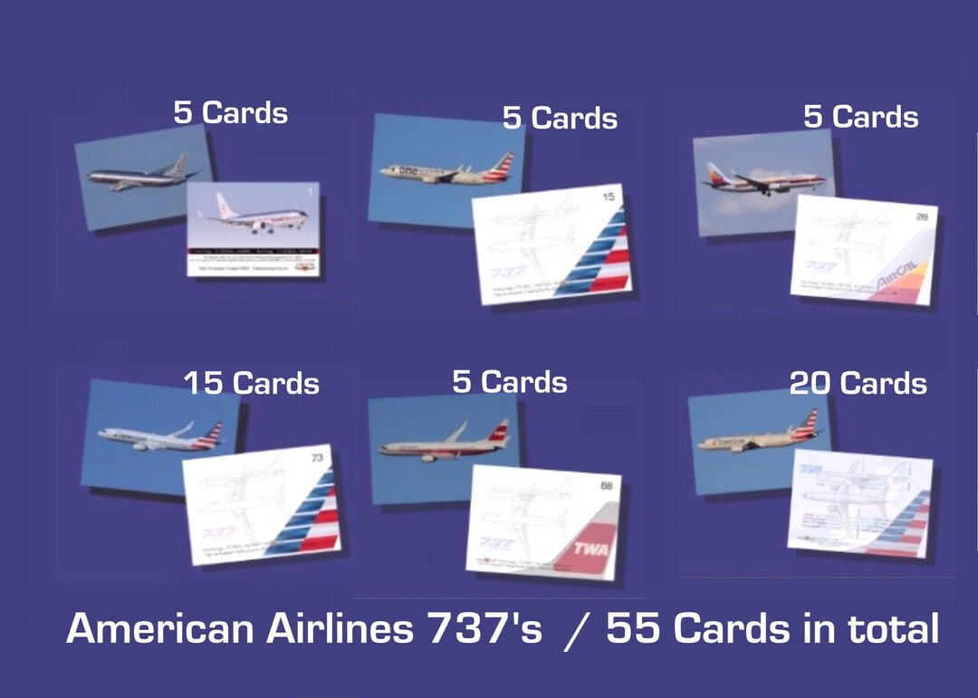 American Airlines Airplane Cards Boeing 737 Set 55 Cards Free Shipping ...