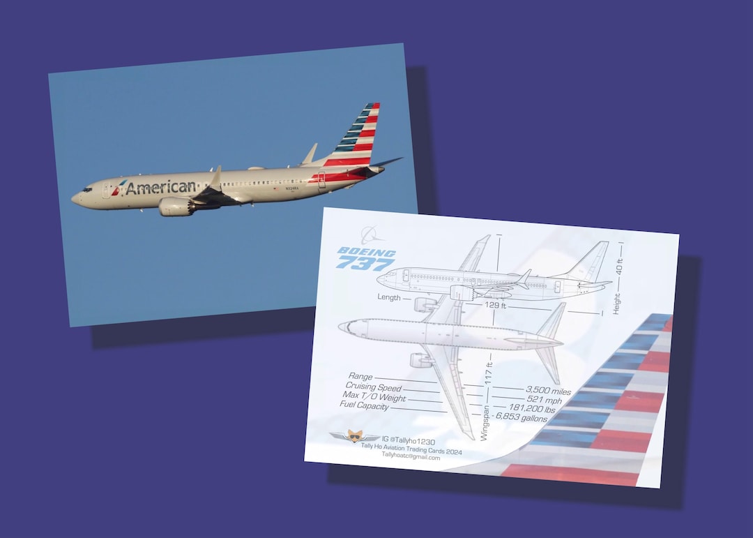 American Airlines Boeing 737 Max 8 - Set of 50 Aviation Trading Cards - 2.5"x 3.5" - Airliner ...