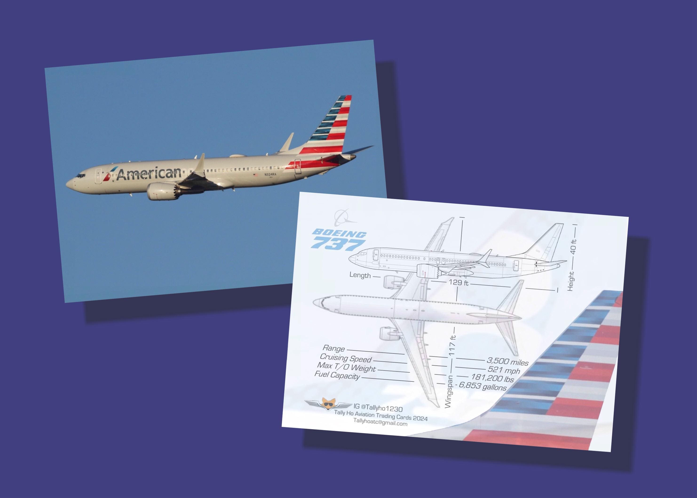 American Airlines Boeing 737 Max 8 - Set of 50 Aviation Trading Cards ...