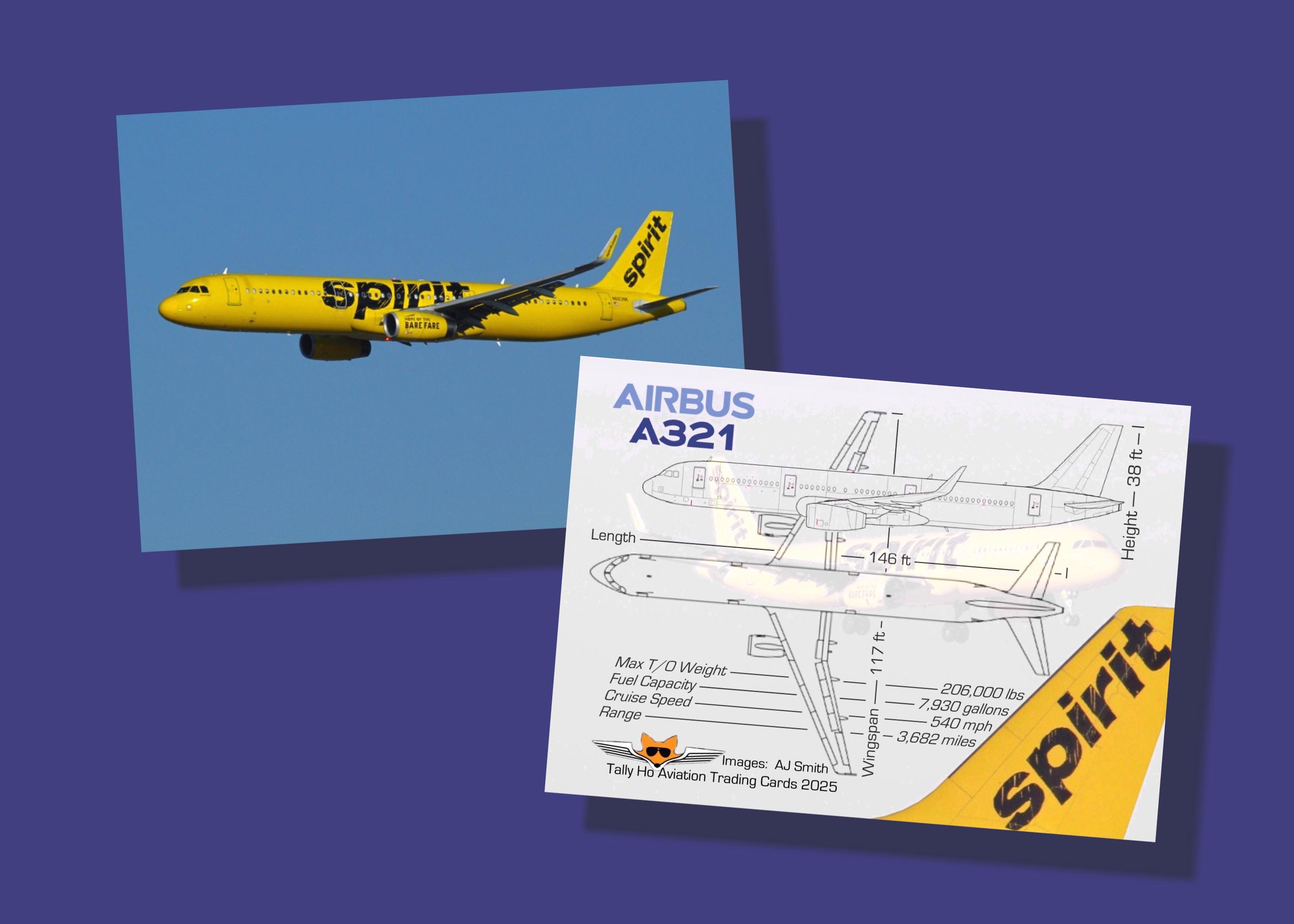 Spirit Airlines Airbus A321 Set of 25 Aviation Trading Cards - 2.5"x 3. ...