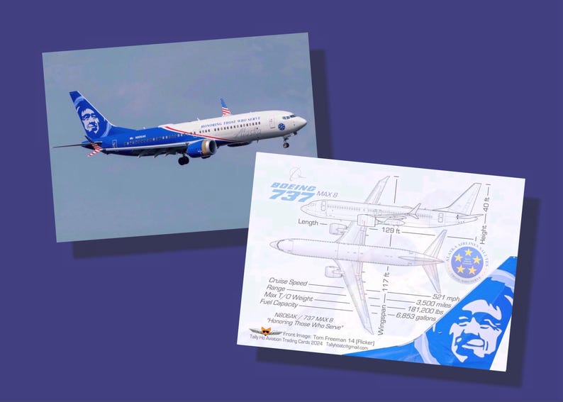 Alaska Airlines Boeing 737 Max 8 "honoring C/s..." - Set of 25 Aviation ...
