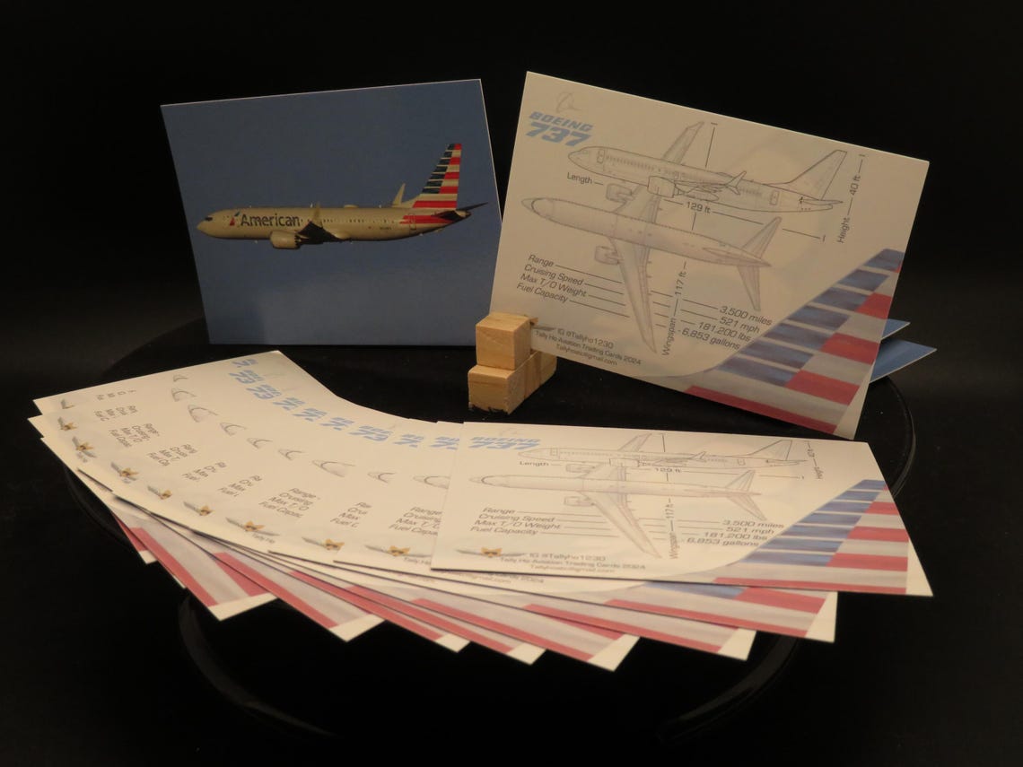 American Airlines Boeing 737 Max 8 - Set of 25 Aviation Trading Cards ...