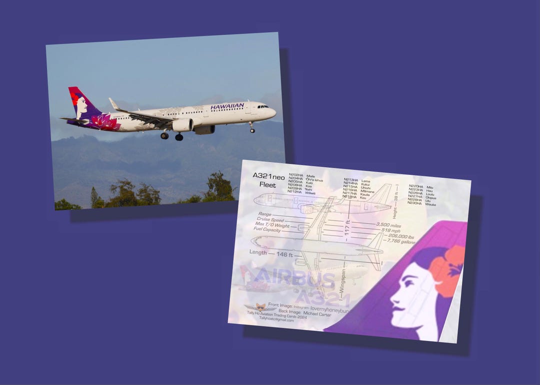 Hawaiian Airlines Airbus A321 Set of 25 Aviation Trading Cards - 2.5"x ...