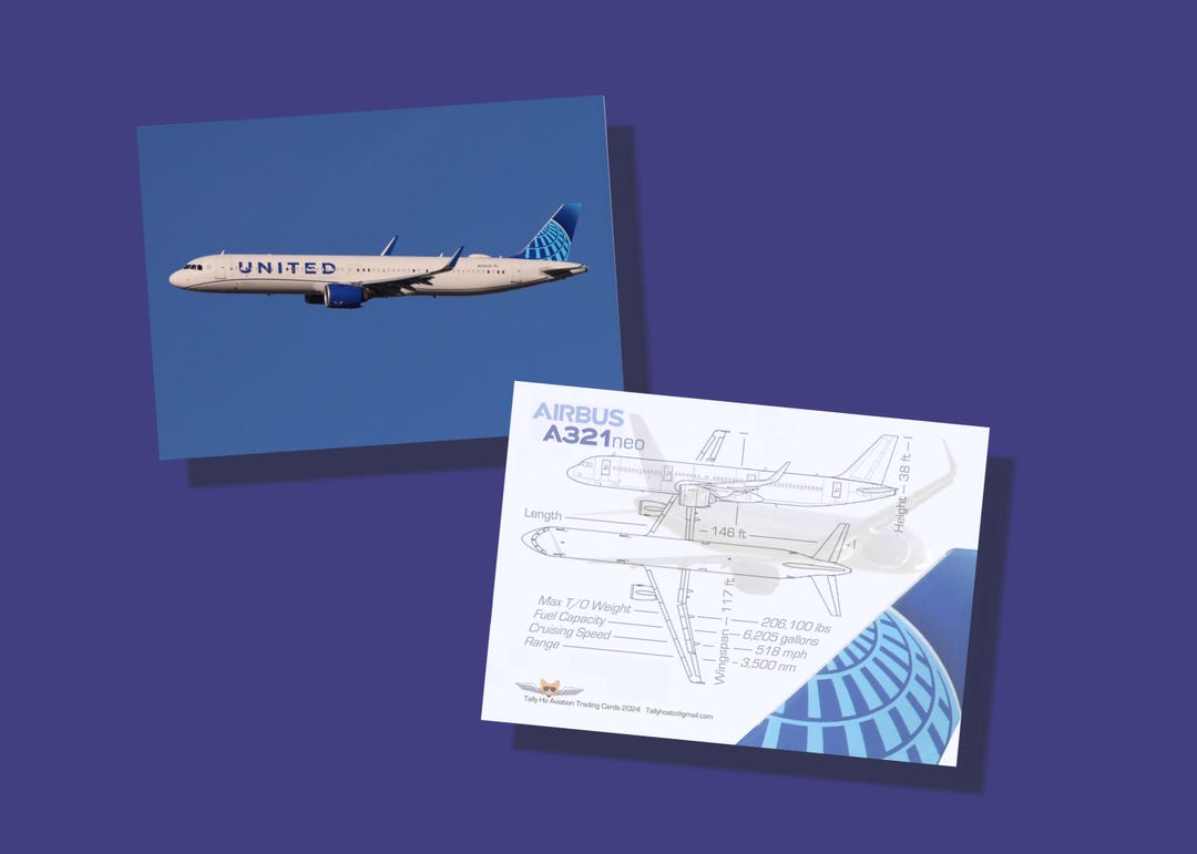 United Airlines Airbus A321 Set of 25 Aviation Trading Cards - 2.5"x 3. ...