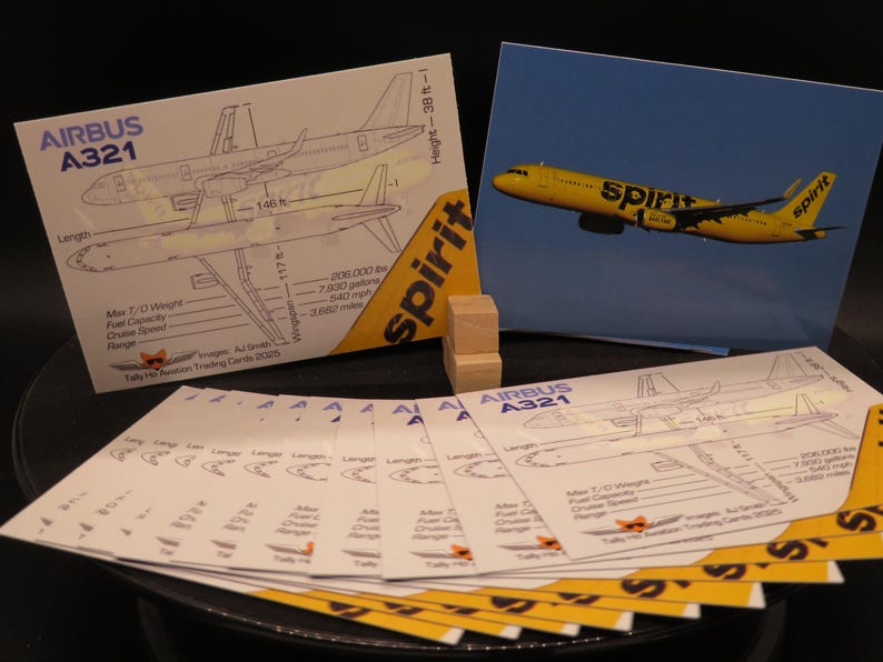 Spirit Airlines Airbus A321 Set of 25 Aviation Trading Cards - 2.5"x 3. ...