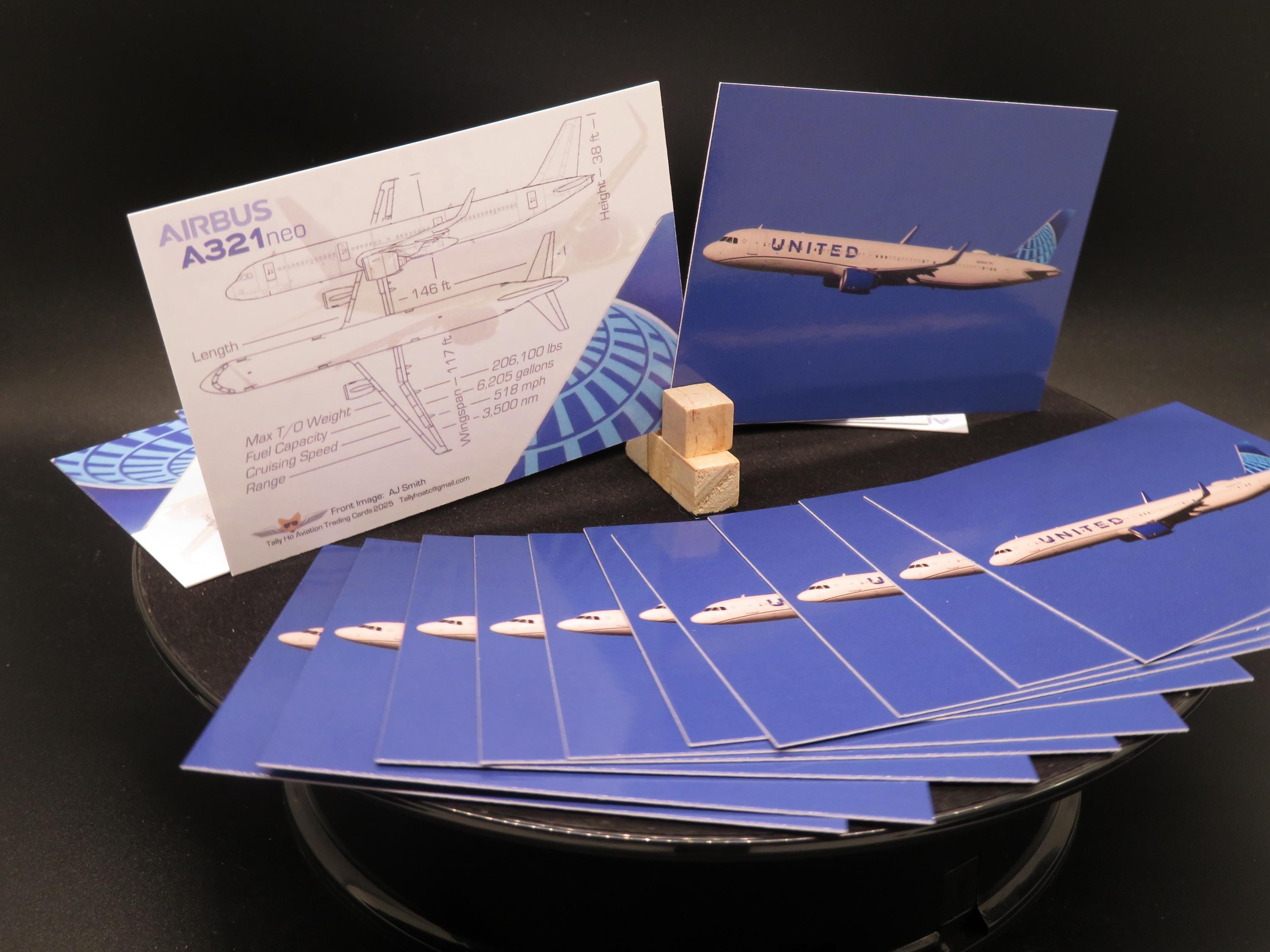 United Airlines Airbus A321 Set of 25 Aviation Trading Cards - 2.5"x 3. ...
