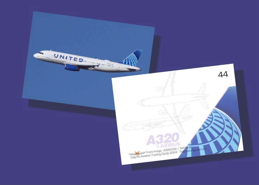United Airlines Airbus A320 Set of 25 Aviation Trading Cards - 2.5"x 3. ...