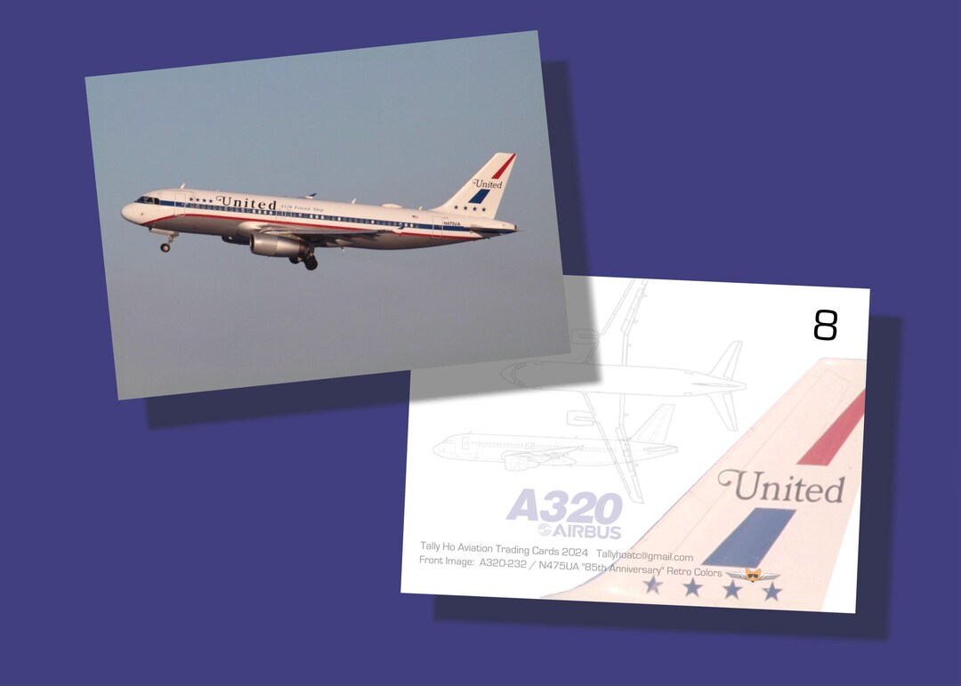 United Airlines Airbus A320 retro Colors 25 Airplane Trading Cards 2.5x ...