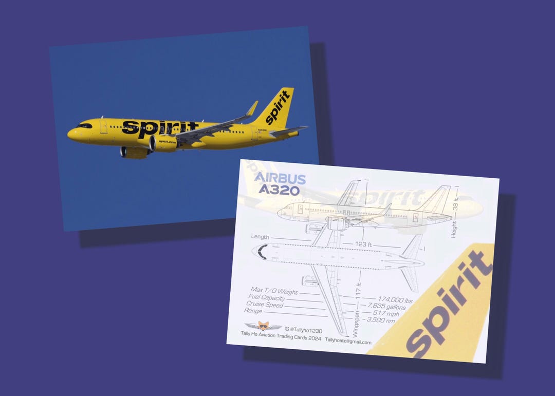 Spirit Airlines Airbus A320 Set of 25 Aviation Trading Cards - 2.5"x 3. ...
