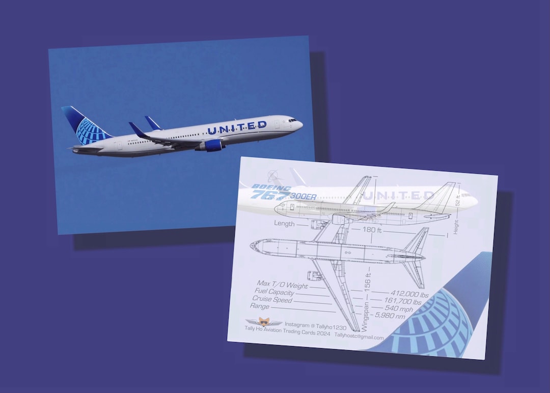 United Airlines Boeing 767-300 Airplane Trading Cards - Set of 25 - 2.5 ...