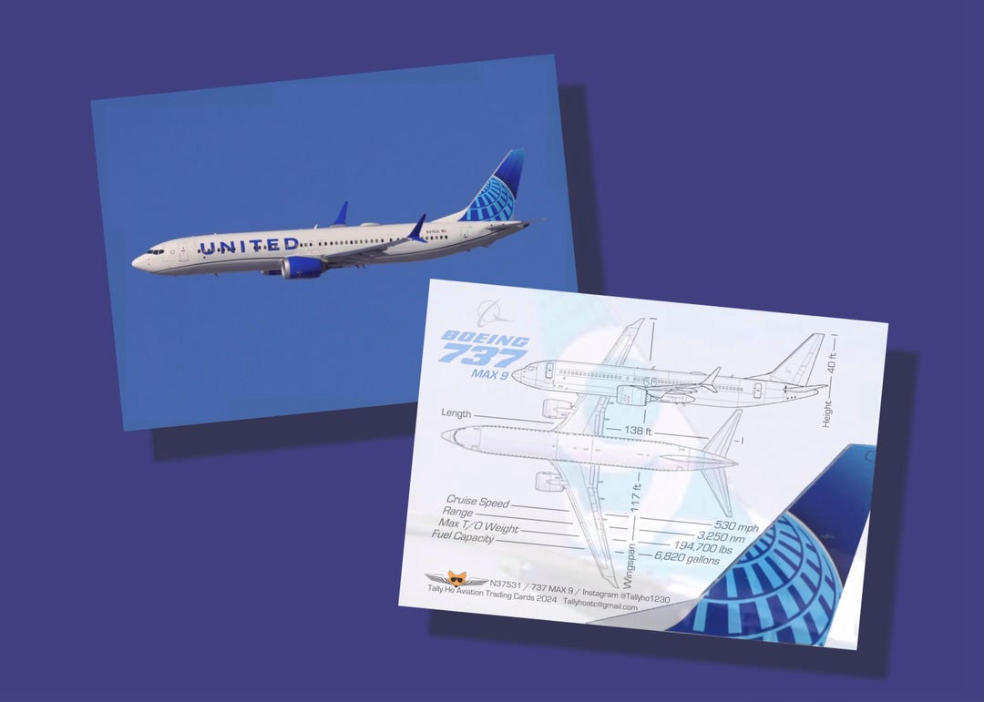 United Airlines Boeing 737 Max 9 Set of 25 Aviation Trading Cards - 2.5 ...