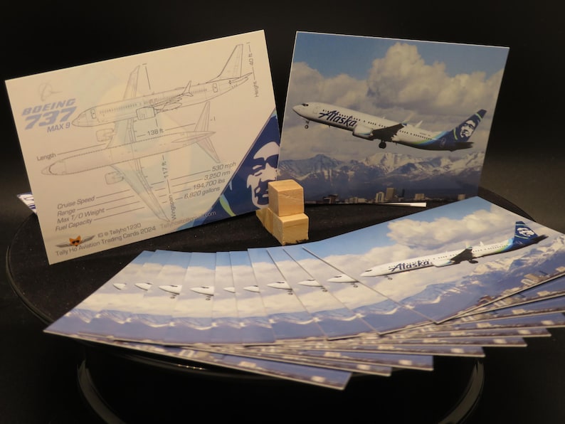 Alaska Airlines Boeing 737 Max 9 - Set of 25 Aviation Trading Cards - 2 ...