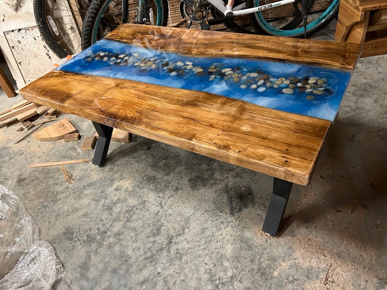 Handmade Epoxy, Blue River Rock, Coffee Table - Etsy