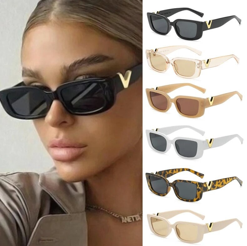 Designer Vintage Rectangle Sunglasses for Women Classic Small Frame ...