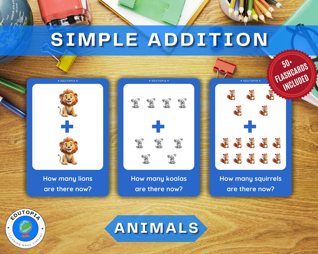 Interactive Addition Flashcards for Kids Fun Animal Math Game, Digital ...
