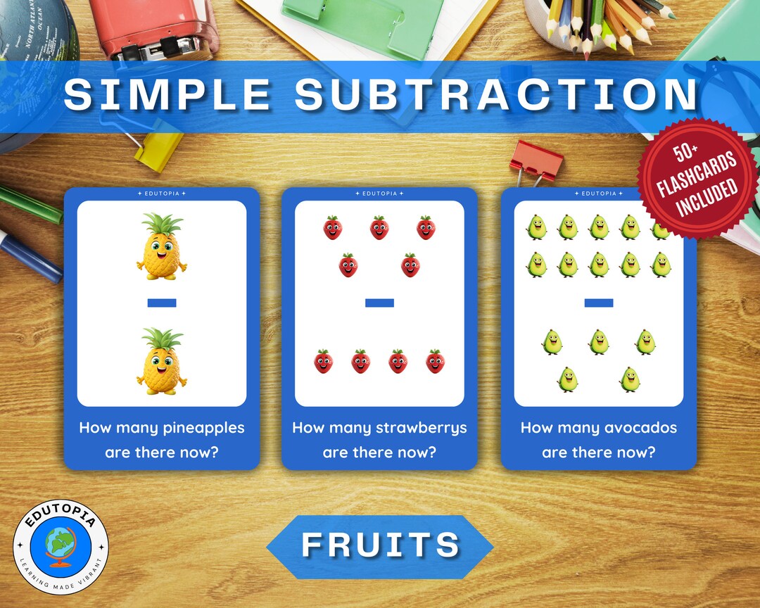 Interactive Subtraction Flashcards for Kids Fun Fruit Math Game ...
