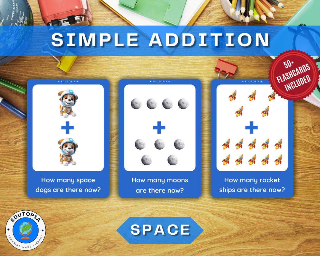 Interactive Addition Flashcards for Kids Fun Space Math Game, Digital ...