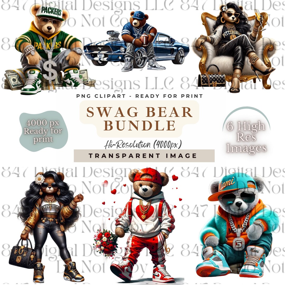 6 Swag Bear Bundle Hip Hop Teddy Bears Clipart Sports Football Bears ...