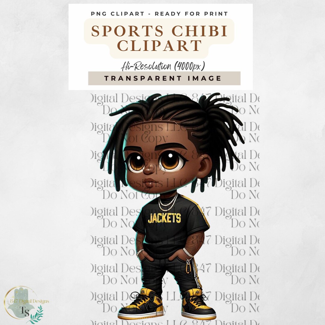 Sports Guy Clipart Black Yellow Outfit Hiphop Chibi Football Fan Black ...