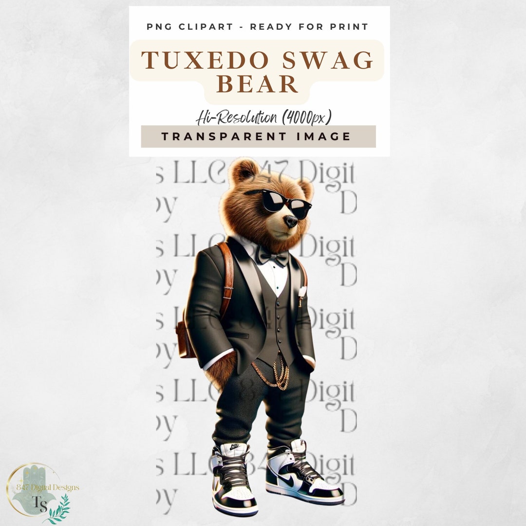 Tuxedo Swag Bear Hip Hop Teddy Bear PNG Groomsman Teddy Bear Clipart ...