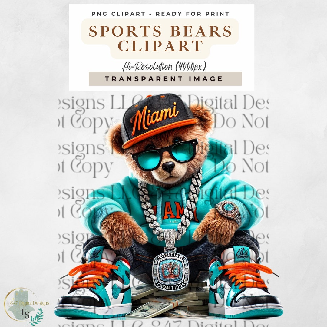 Sports Bear Fan Swag Bear PNG Hip Hop Teddy Bear Designer Bear Miami ...