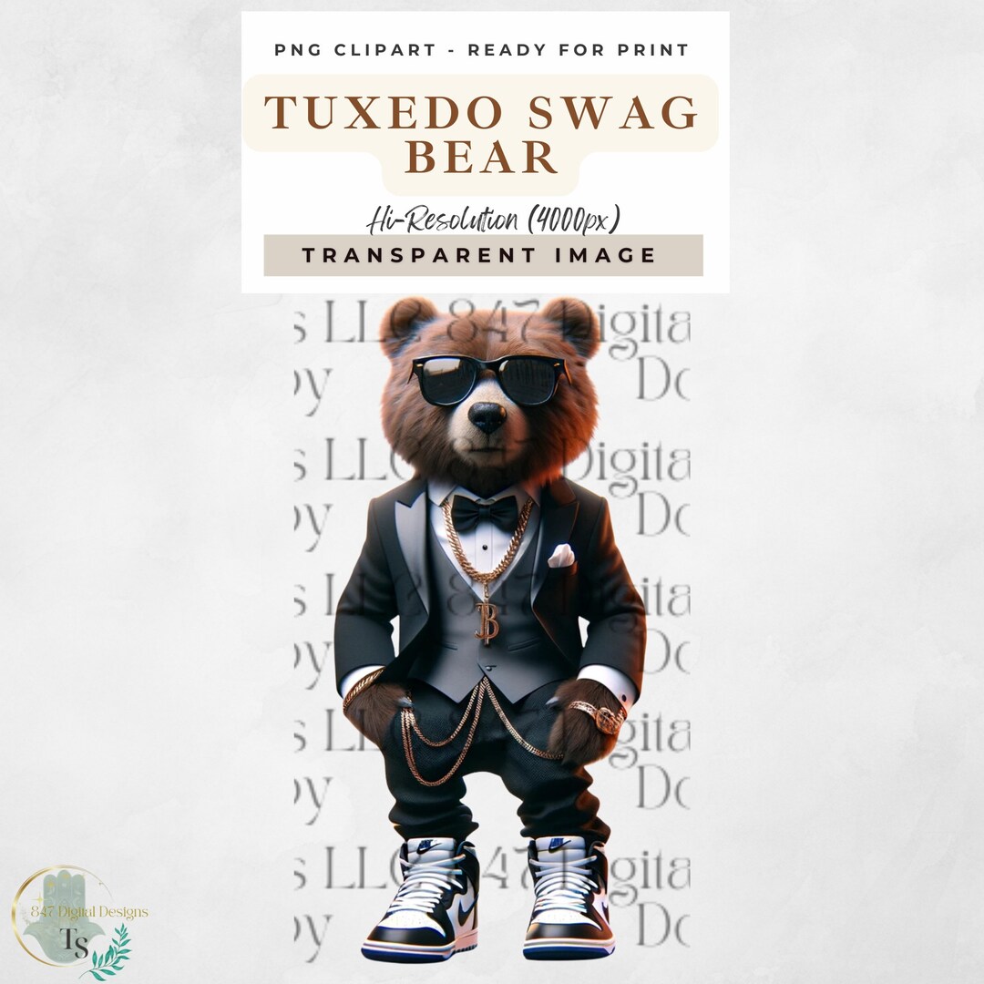 Tuxedo Swag Bear Hip Hop Teddy Bear PNG Groomsman Teddy Bear Clipart Valentine Teddy Bear Tuxedo ...