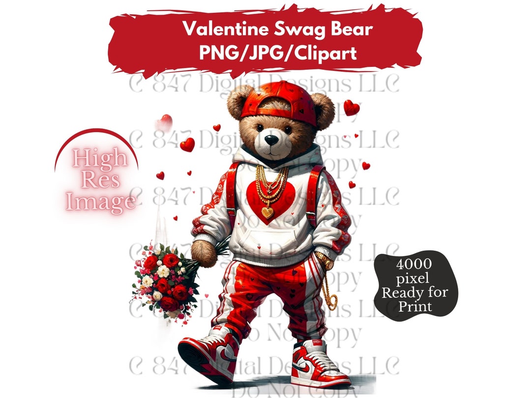 Valentine Swag Bear Hip Hop Teddy Bear PNG Clipart Valentine Shirt ...