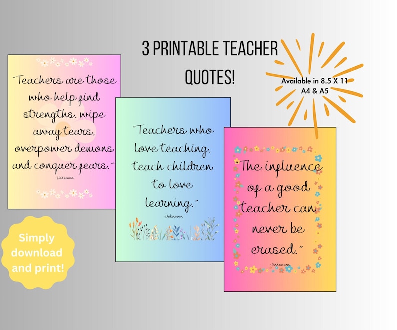 Printable Inspirational Teacher Quotes, Pastel Teacher Quote Printable ...