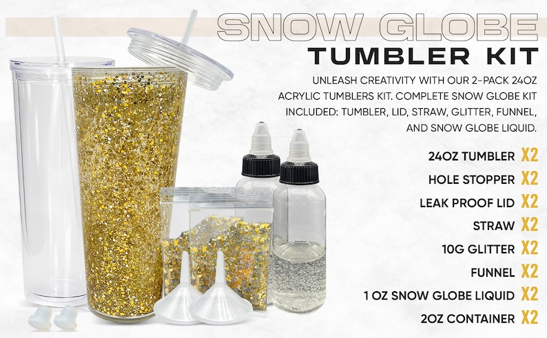 Snow Globe Tumbler Kit (2-pack): 24oz Acrylic Tumblers, Glitter ...
