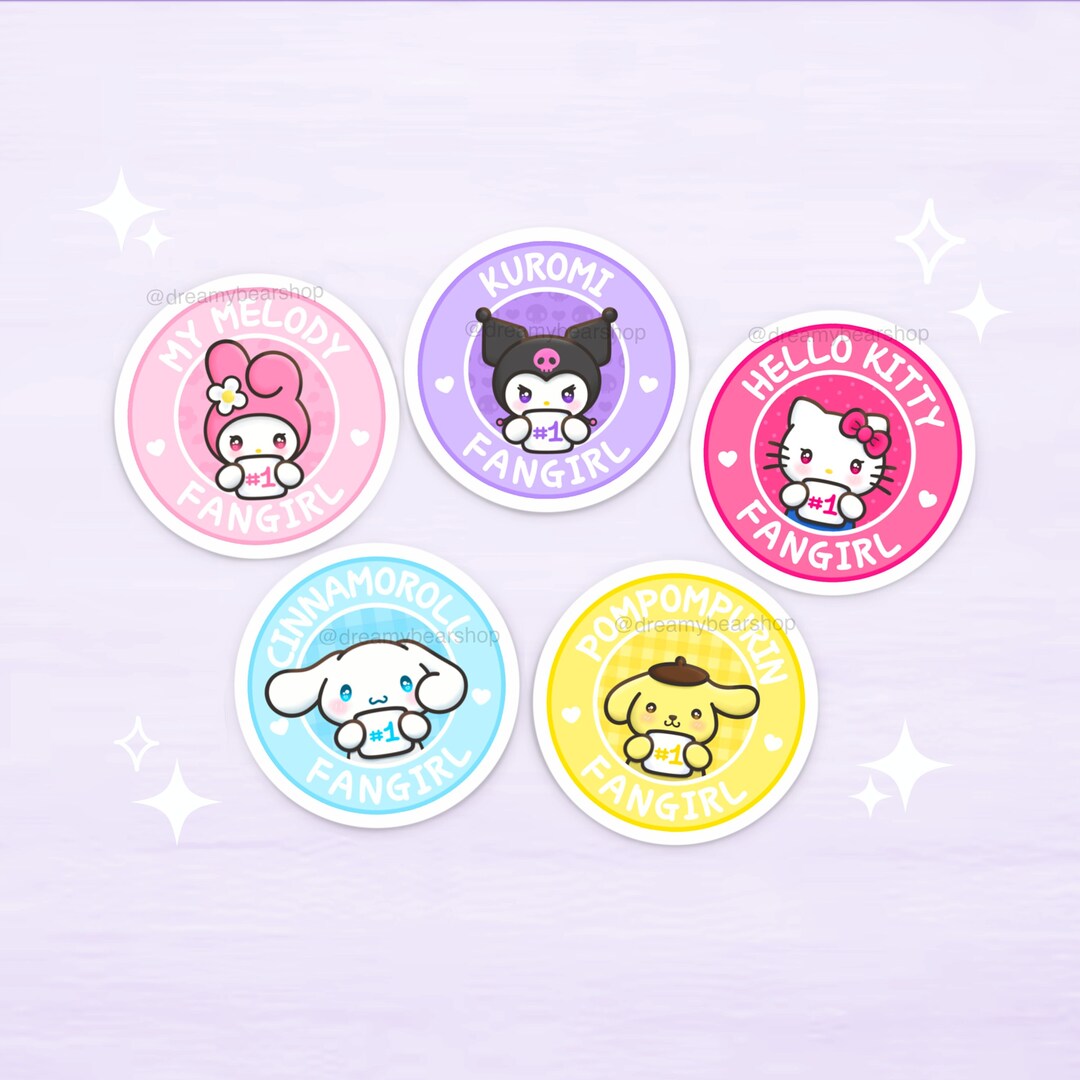 Kitty & Friends Girl Fan Sticker, Kitty, Kuro, Pompom, My Melo, Cinnamo ...