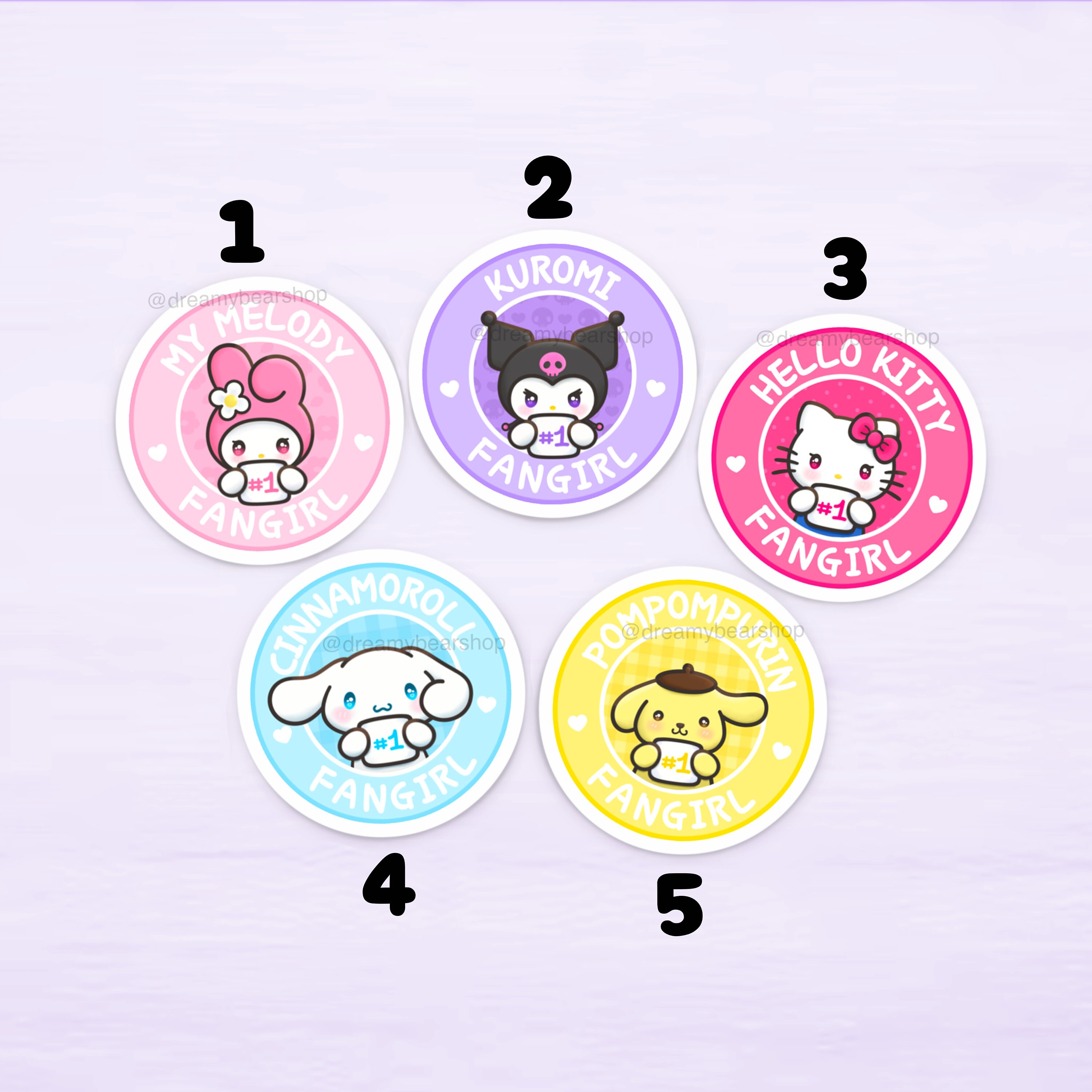 Kitty Friends Girl Fan Sticker, Kitty, Kuro, Pompom, My Melo, Cinnamo ...