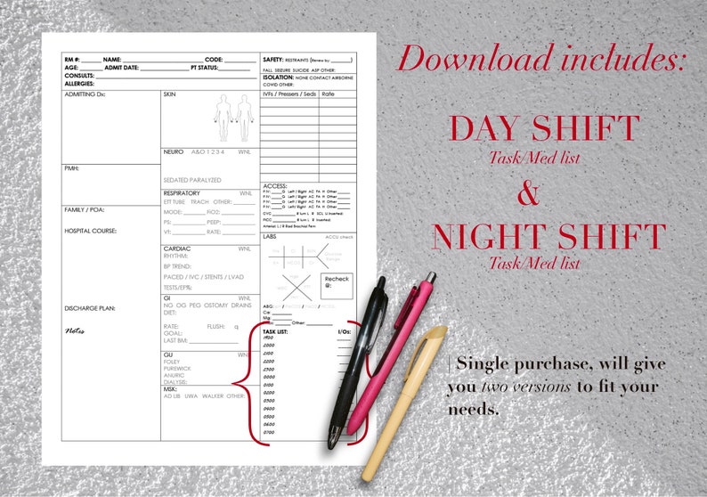Nursing Report Sheet ICU or All Units Nursing Report Sheet Versatile ...