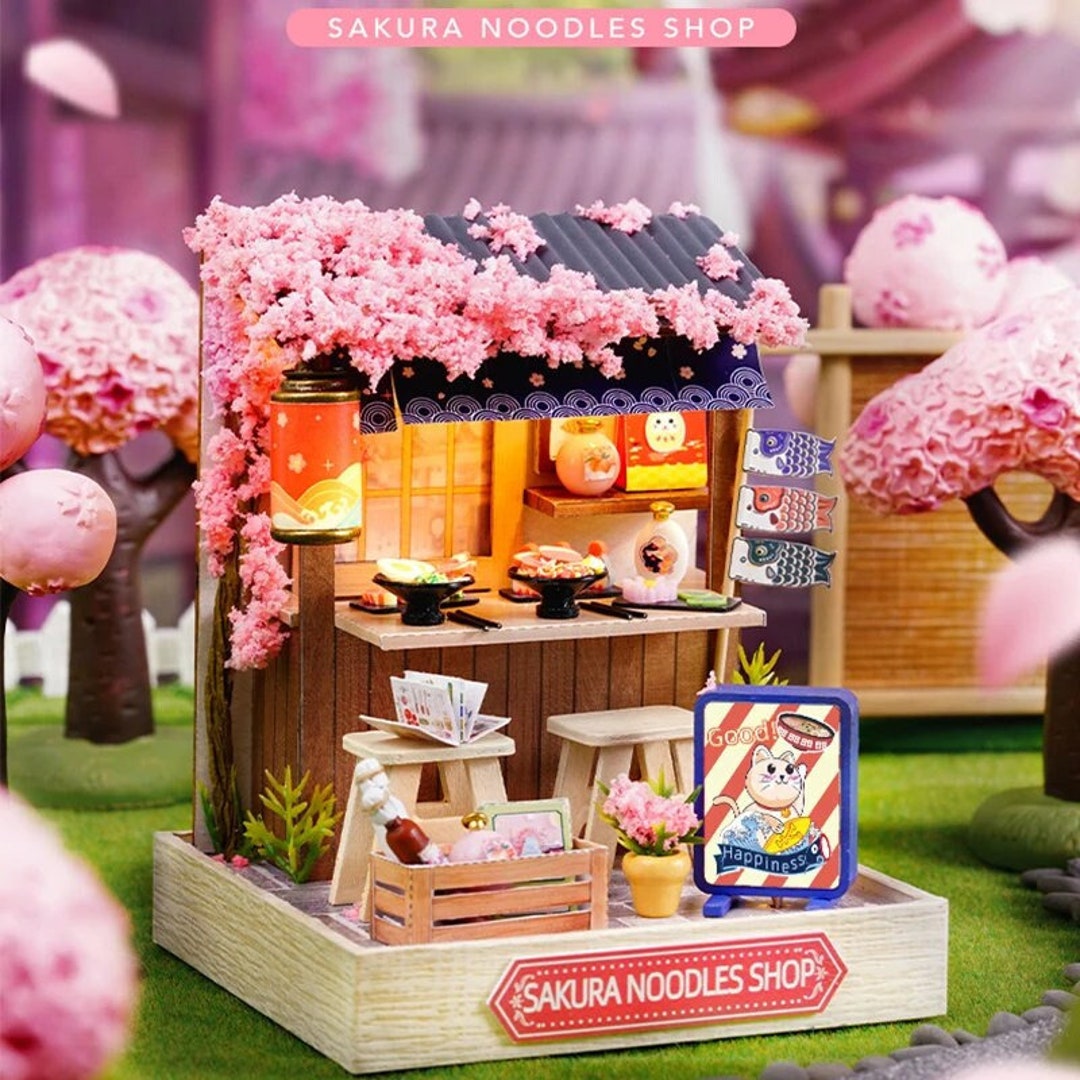 Japanese Sakura Noodles Shop DIY Miniature Wooden Dollhouse Kits, Mini ...