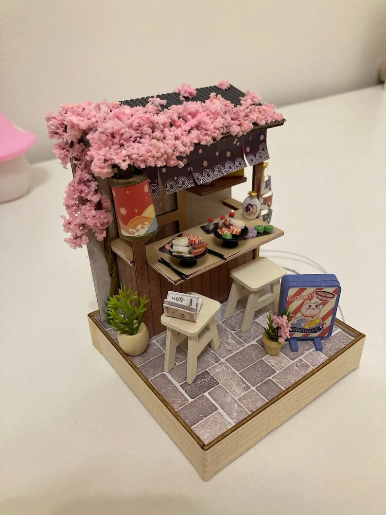 Japanese Sakura Noodles Shop DIY Miniature Wooden Dollhouse Kits, Mini ...