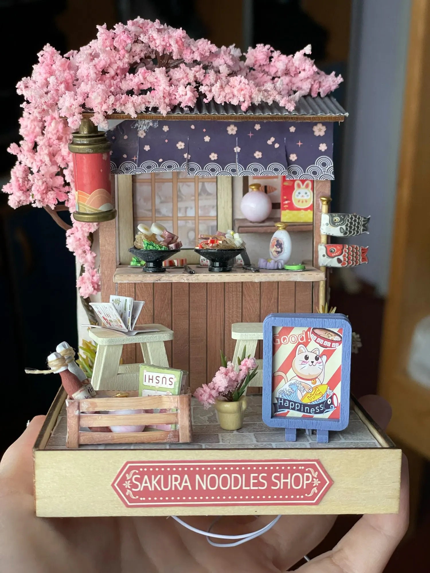 Japanese Sakura Noodles Shop DIY Miniature Wooden Dollhouse Kits, Mini ...