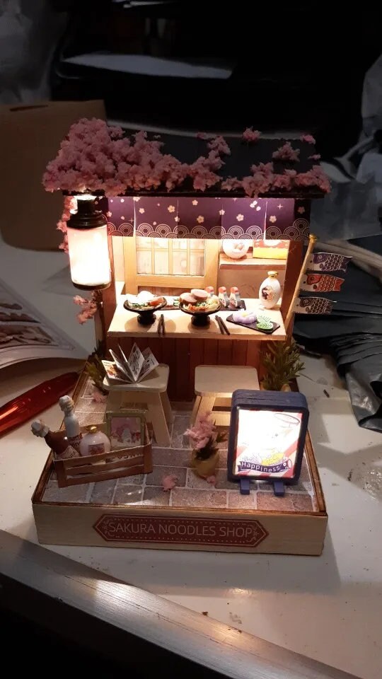Japanese Sakura Noodles Shop DIY Miniature Wooden Dollhouse Kits, Mini ...