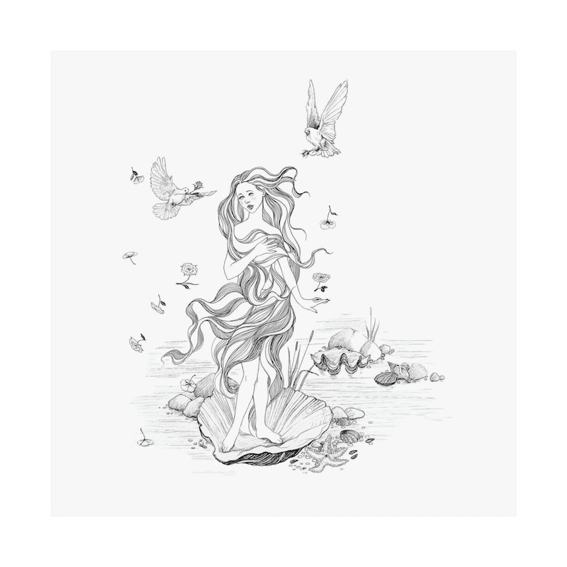 Original Wall Art · Female Art Print · Botticelli Inspired · Hand Drawn ...