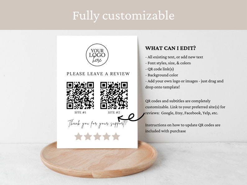 QR Code Google Review Cards, Leave a Review Sign, Small Business Thank ...