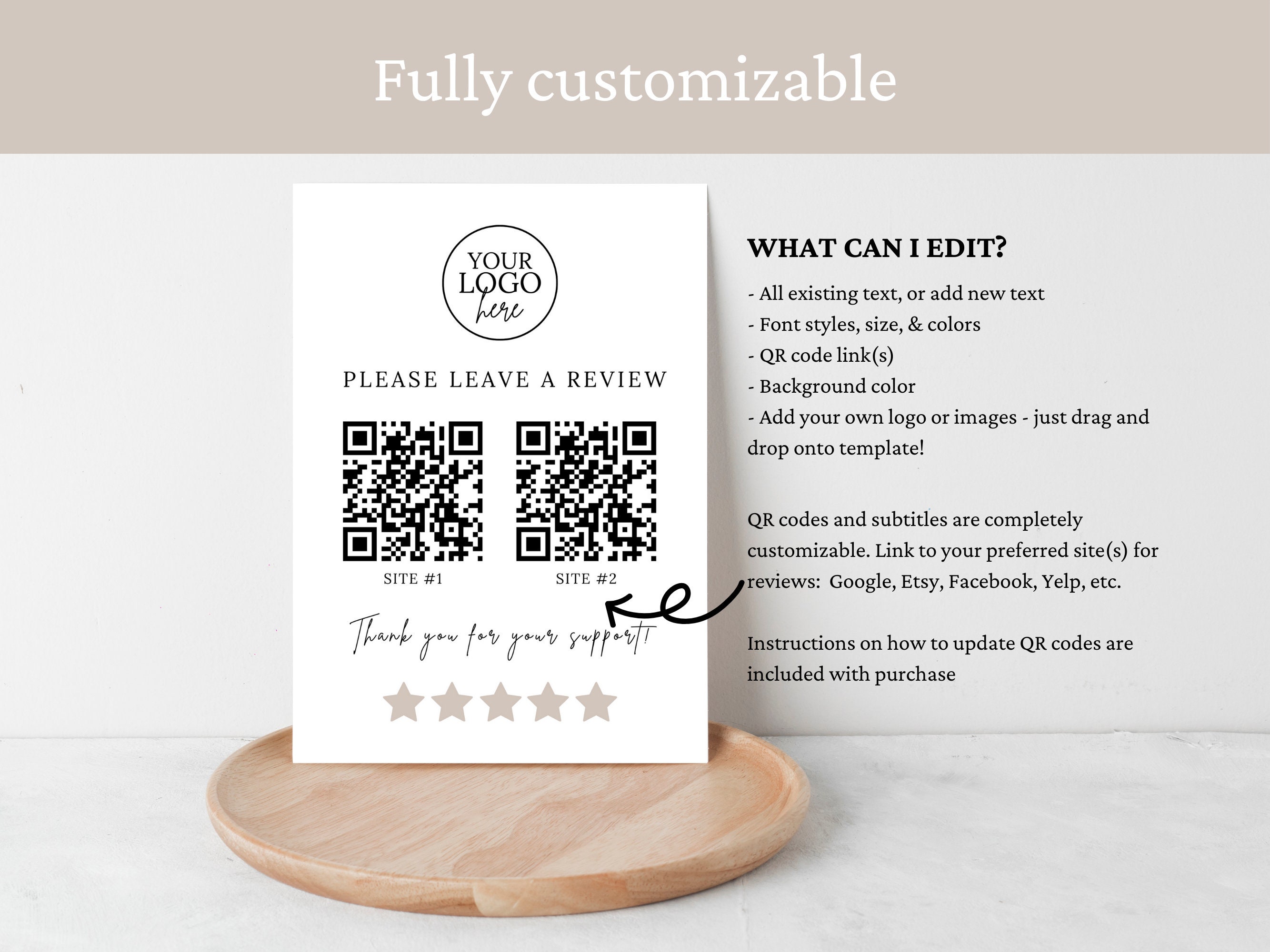 QR Code Google Review Cards, Leave a Review Sign, Small Business Thank ...