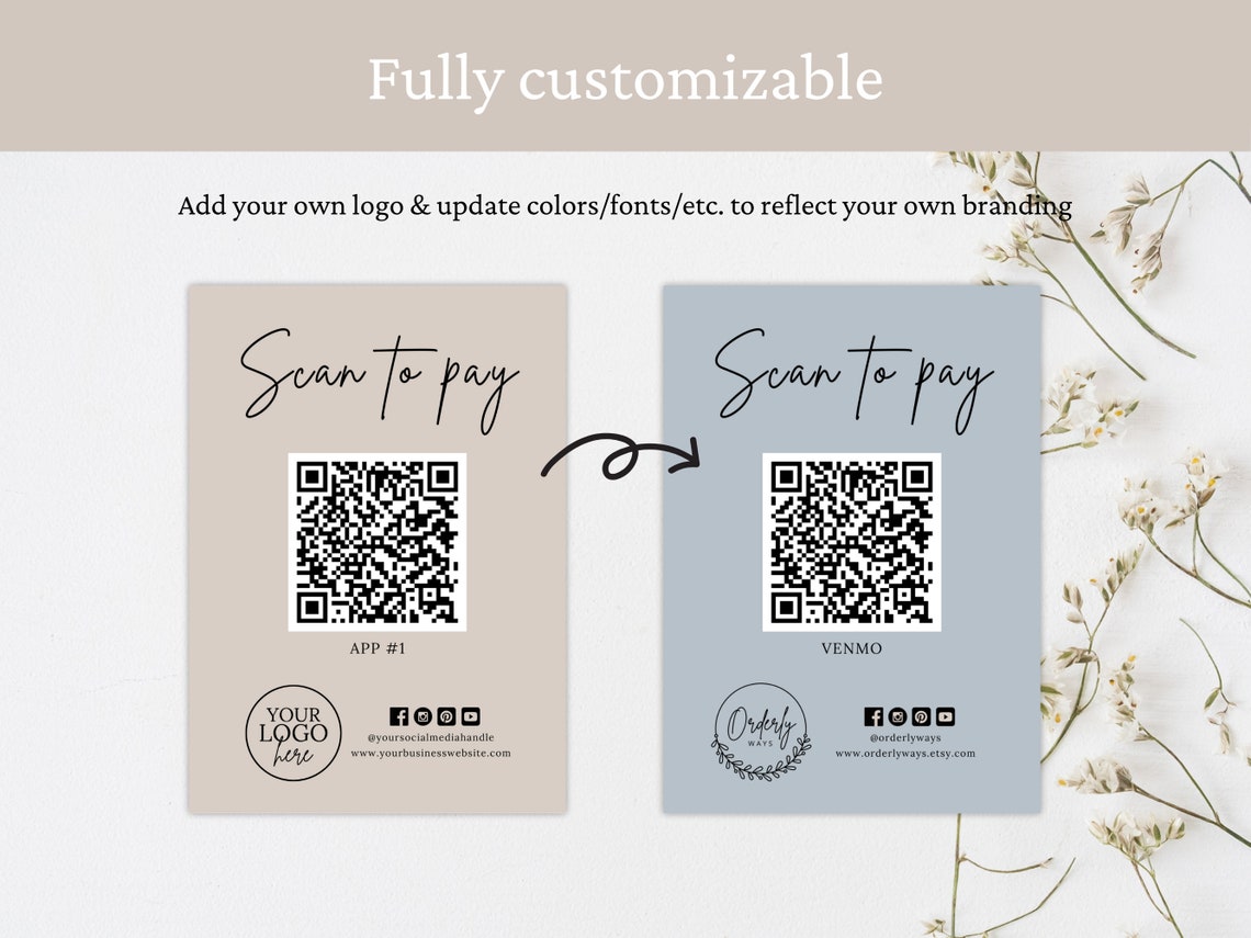 Printable Scan to Pay QR Code Sign, Custom Business Sign for Payments ...