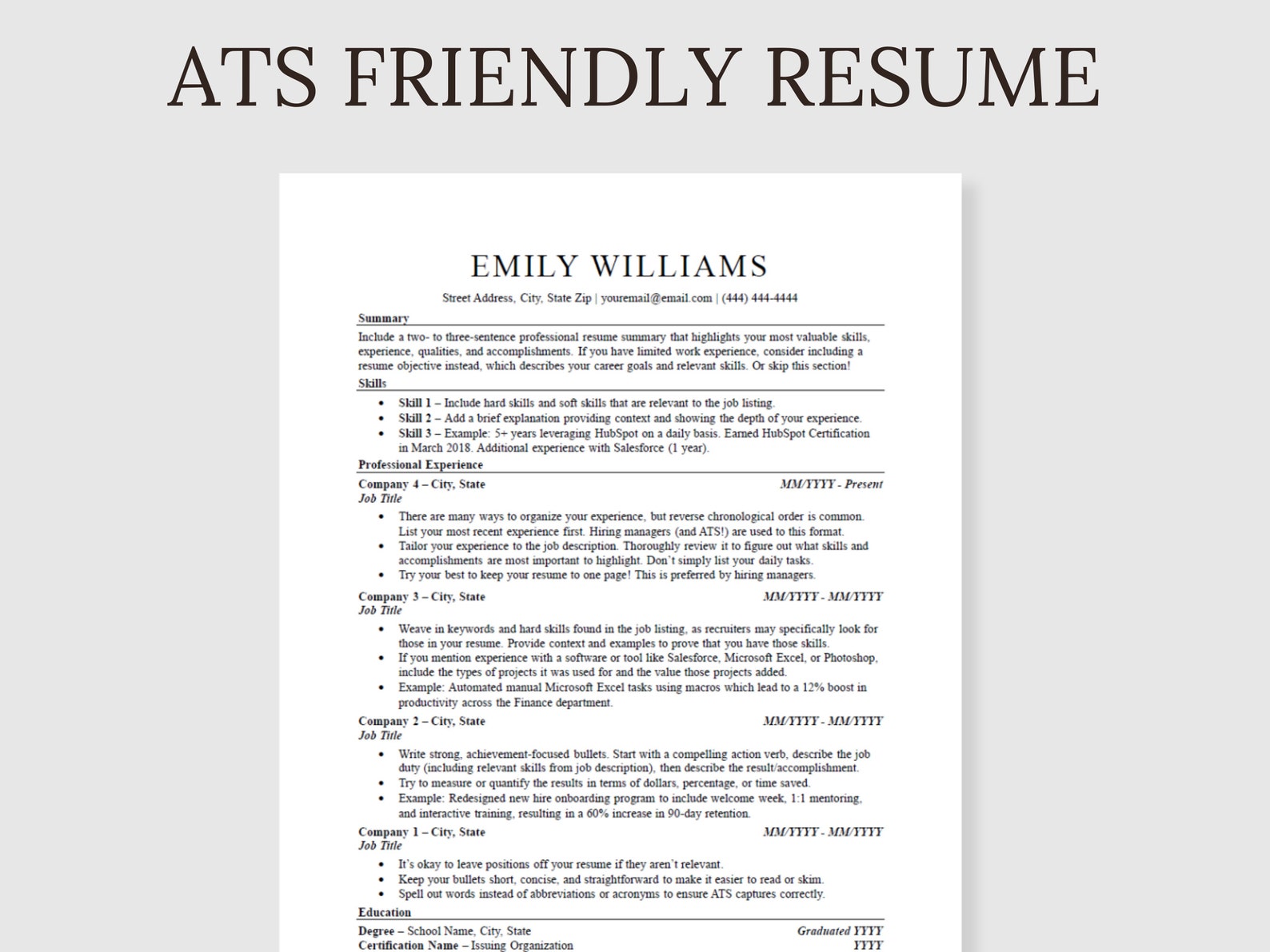 ATS Friendly Resume Template Word, ATS Resume Template, Professional ...