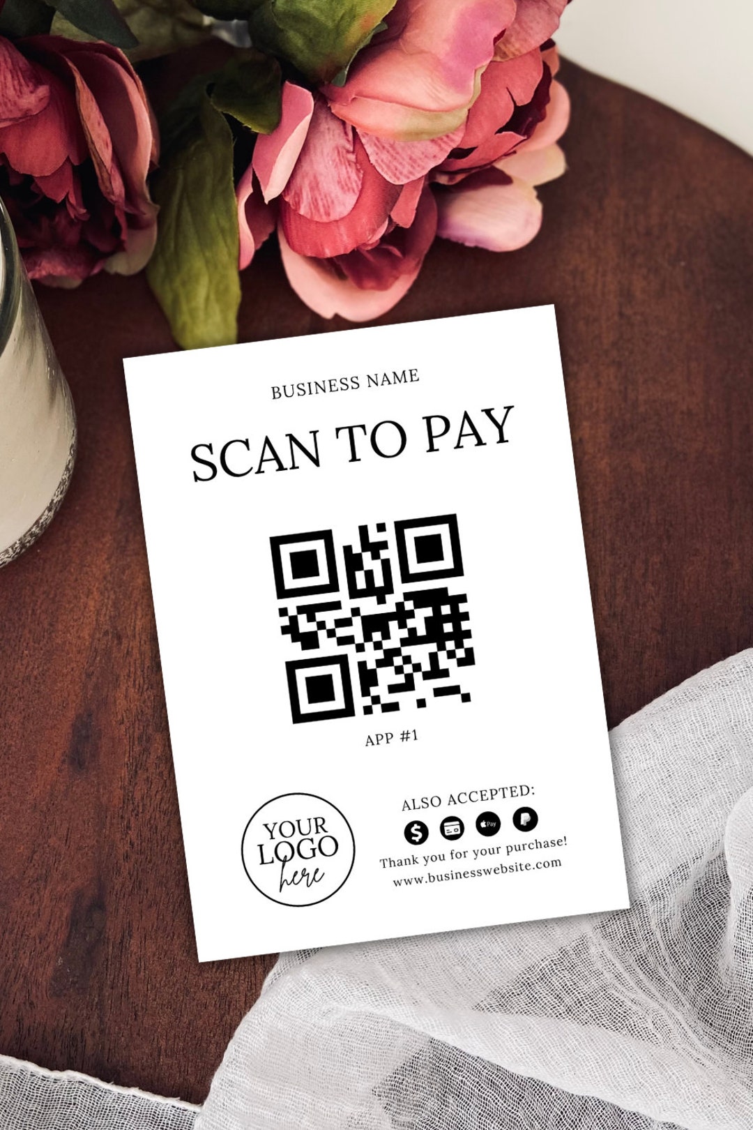 Minimalist Scan to Pay QR Code Sign, Editable Canva Template, Business ...